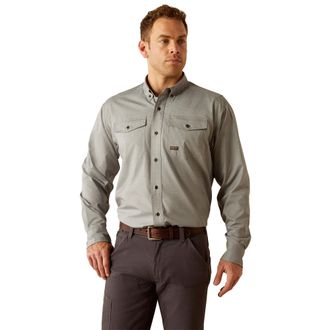 Ariat Mens Rebar Made Tough VentTEK DuraStretch Work Shirt Long Sleeve in Charcoal Heather, Size X-Small, by Ariat