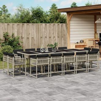 vidaXL vidaXL Ensemble &agrave; manger de jardin et coussins 15 pcs gris clair rotin