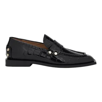 Ganni Studs Square Toe Loafer Shiny Croco - - Shoes - Damen - Schwarzk - 37 EU
