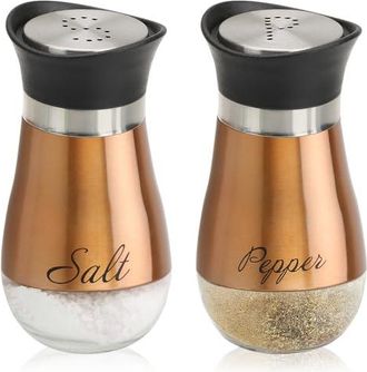 Com-Four Ensemble sali&egrave;re et poivri&egrave;re 2 pi&egrave;ces en acier inoxydable et verre - R&eacute;cipient &agrave; &eacute;pices avec &eacute;tiquette - Shaker pour &eacute;pices dans la cuisine (Ensemble