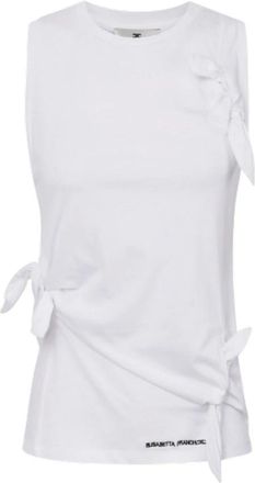Elisabetta Franchi Femme, Tops, Blanc, Taille: 38 FR D&eacute;bardeurs en polyester, 100% Coton