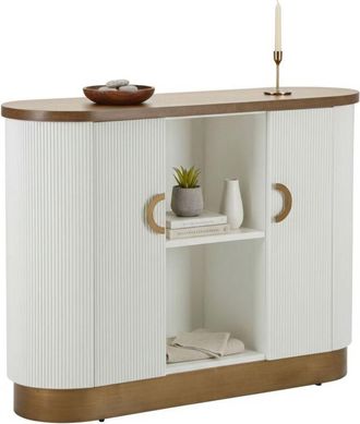 Dmora Kommode Bianze, Wohnzimmerbuffet, Wohnzimmer-Sideboard, Moderne K&uuml;chen-Speisekammer, 121x41 h90 cm, Wei&szlig; und Braun - Dmora