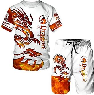 Keephen Animal Dragon Print T-Shirt et Shorts Ensemble pour Hommes 3D Partout Imprimé survêtement dété Casual Outdoor Sportwear Deux Pièces Set