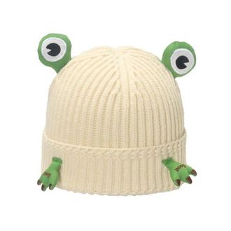 Generic Chapeau tricot&eacute; dautomne et dhiver pour femme - Joli bonnet en laine avec oreilles de grenouille, beige, Taille unique