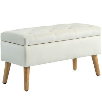 HOMCOM Banc de Rangement, Coffre de Rangement, avec Couvercle, Tissu Effet Velours, Pieds en Bois, Charge jusquà 120 kg, pour Salon, Chambre, entrée, 80 x 35