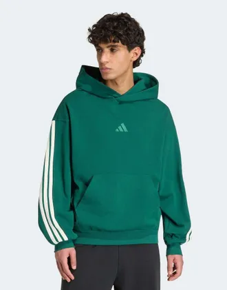 adidas adidas Performance - Sweat &agrave; capuche de sport avec 3 bandes - Vert universitaire/blanc cass&eacute;