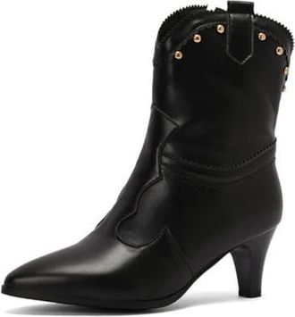 Generic Bottines Chics pour Femmes avec Décor De Clous Bout Pointu Mid Kitten Heels Fermeture Éclair Latérale Élégante Soirée Casual Chaussures De Travail,Noi