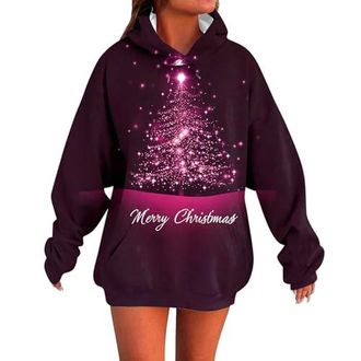 Generic Ydsxlp Sweat à capuche de Noël surdimensionné à manches longues pour femme - Col rond - Cordon de serrage - Automne et hiver - Chaud avec poche, E-ros