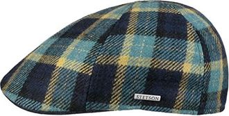 Stetson Casquette Texas Genola Wool Check Homme - Made in The EU Laine Gavroche avec Visiere, Doublure Hiver Automne-Hiver - M (56-57 cm) Bleu