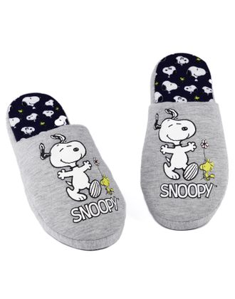 Peanuts Snoopy Damen Hausschuhe | Winter Weihnachten Feiertag Classic Cartoon Snoopy und Woodstock Charakter Kidult Merchandise Geschenk | Graue Marl Pantolet