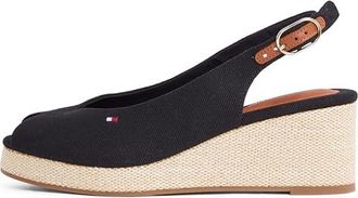 Tommy Hilfiger Espadrilles Compensées Femme Flag Mid Slingback Bride Réglable, Noir (Black), 39