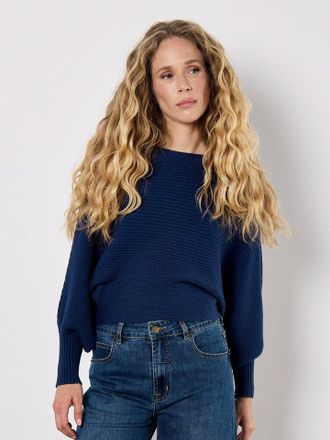 Apricot Rundhalspullover gerippter Pullover mit Fledermaus&auml;rmeln