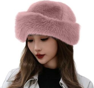 Generic Chapeau &eacute;pais et Chaud en Faux Vison pour Femme, Chapeau Mongol Luxueux, Polyvalent, Nouveau b&eacute;ret dhiver pour Femmes et Filles (Red, One Size)