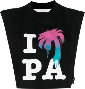 Palm Angels Femme, Tops, Noir, Taille: 38 FR I Love Pa T-shirt