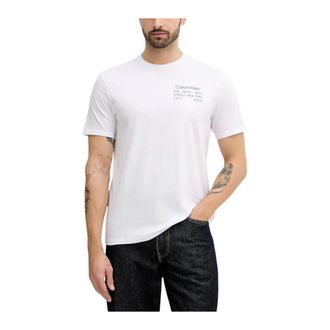 Calvin Klein Jeans Homme, Tops, Blanc, Taille: S T-shirt &agrave; Manches Longues Imprim&eacute; en Coton avec Col Rond