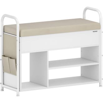 Vasagle Vasagle - Banc &agrave; Chaussures, Rangement sous le Couvercle, Pochettes en pu, Poign&eacute;es, Longueur 80,6 cm, Blanc Nuage et Beige Cappuccino