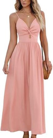 Cupshe Robe longue dété décontractée pour femme - Imprimé floral - Col en V torsadé - Sans manches, rose, Taille M