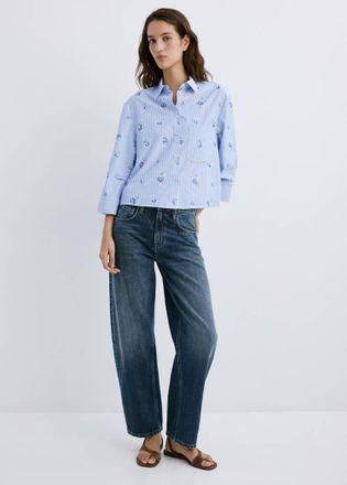 Mango Chemise rayures broderie florale bleu ciel - Femme - XS - MANGO