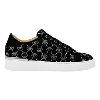 Philipp Plein Homme, Chaussures, Noir, Taille: 39 EU Nappa Leather Lo-Top Baskets Strass Monogram
