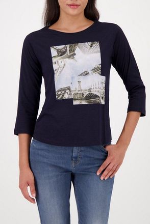 Monari T-Shirt Paris-Print Verspieltes Langarmshirt mit Paris-Druck und funkelnden Strasssteinen