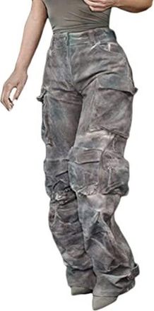 ORANDESIGNE Jeans Lumberjack Femme Y2K Jambe Large Pantalons en Denim Taille Haute Droit Bouffant Jean évasé Harajuku 20S Pantalon Cargo Streetwear Vintage Jean F