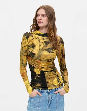 Desigual pull fin imprim&eacute; vert