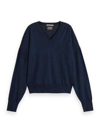 Scotch & Soda Damen Core V-Neck Relaxed Pullover Sweater, Night 0002, M EU