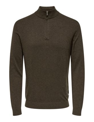 Only & Sons Herren Onsloui Reg 12 Mel Half Zip Knit Noos, Coffee Bean, XL EU