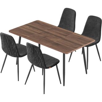 Vasagle Ensemble de Salle &agrave; Manger, Table &agrave; Manger avec 4 Chaises, pour 4 &agrave; 6 Personnes, Montage Rapide, Pieds R&eacute;glables, Nettoyage Facile, Noyer Naturel et