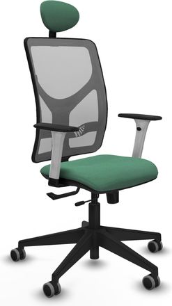 Piqueras y Crespo Stoff-B&uuml;rostuhl mit wei&szlig;en und schwarzen Armlehnen, h&ouml;henverstellbarer Lendenwirbelst&uuml;tze und festem Kopfteil, ausgestattet mit Syncro/Traslack. Grau/