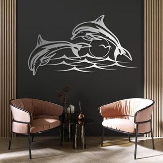 Generic &Uuml;bergro&szlig;es minimalistisches abstraktes Wandbild aus Metall, &uuml;bergro&szlig;e Wanddekoration f&uuml;r Zuhause, Delfin-Sonnenuntergang, Delfin, K&uuml;ste, Delfin-Thema 