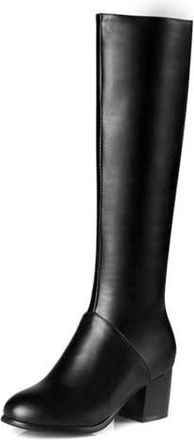 Generic Bottes hautes confortables &agrave; bout rond et talon bloc avec fermeture &eacute;clair lat&eacute;rale pour femme, Noir, 37.5 EU