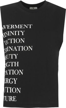 Elisabetta Franchi Femme, Tops, Noir, Taille: 38 FR T-Shirt avec Imprim&eacute; de Lettres