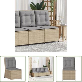 vidaXL Gartensessel - Gartensessel mit Liegefunktion und Kissen Beige Poly Rattan