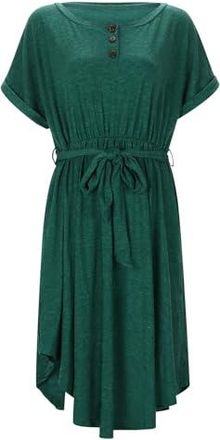 Generic Robes amincissantes d&eacute;t&eacute; 2026 pour femmes, couleur unie, avec boutons, ceinture, Vert, M