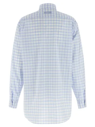 Moschino Heart-Patch Vichy Cotton Shirt - Blue