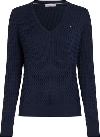 Tommy Hilfiger Baumwollpullover mit V-Ausschnitt in Blau