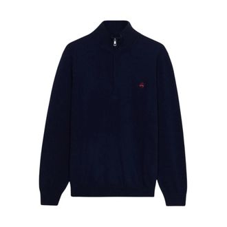 Brooks Brothers Lammwollpullover mit halbem Rei&szlig;verschluss und Logo - - Knitwear - Herren - Blau - L