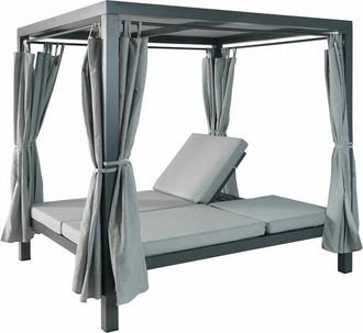 Hhg [NEUWERTIG] Lounge-Gartenliege HHG-339, XL Sonnenliege Bali-Liege Doppelliege Outdoor-Bett Daybed, 10cm-Polster Olefin grau