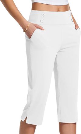 Onsoyours Caprihose Damen 3/4 Bauchkontrolle Workout Leggings Leicht Sommer Slim Fit Sporthose A Wei&szlig; XL