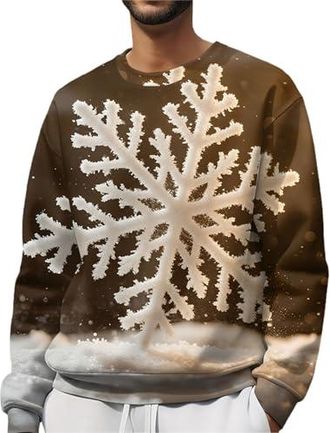 Generic Pull à col rond pour homme Imprimé Noël Col rond Polyester épais Simple Décontracté Manches longues Casual Sweatshirt, Wh1., 3XL