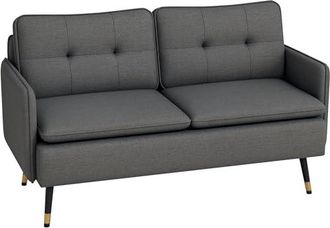 HOMCOM Canapé 2 places, canapé de salon en tissu lin 139 cm, coussins assise rembourrée dossier capitonné ressorts en S pieds en acier, sofa moderne pour cha