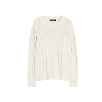 Max Mara Femme, Pulls, Beige, Taille: 42 FR Pull en coton torsad&eacute; et nid dabeille