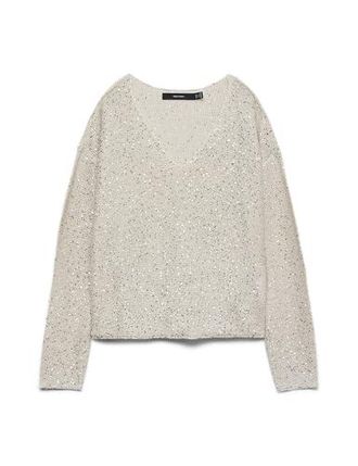 Vero Moda Neck Pullover Vmleilani New Ls Pull &agrave; col en V Rep, Pumice Stone, XS Femme