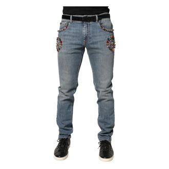 Dolce & Gabbana Verzierte- lockere Baumwoll-Denim-Jeans - - Jeans - Herren - Blau - 2XL