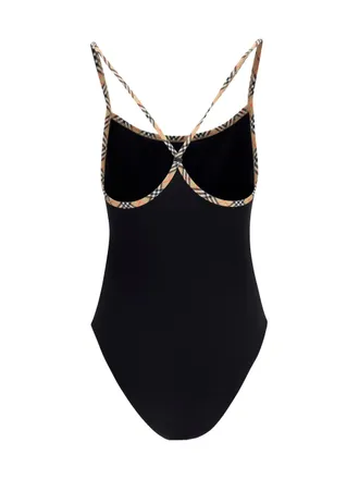 Burberry Womens Check Trim Swimsuit Black Polyamide; Elastane Swimwear Sea Clothing