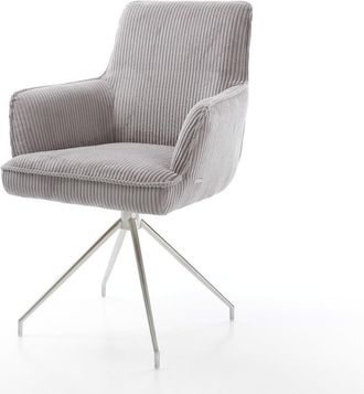 DELIFE Drehstuhl Heira-Flex mit Armlehnen Cord Silbergrau Kreuzgestell konisch Edelstahl 180° drehbar Taschenfederkern, Esszimmerstühle