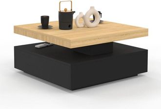 IDMarket Table basse pivotante THEA carrée bois et noir