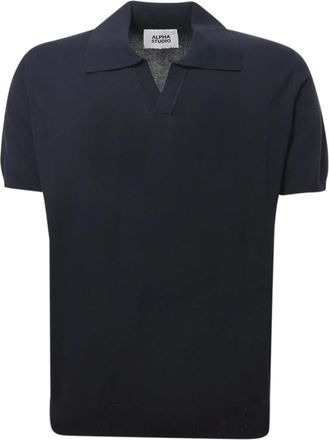 Alpha Studio Homme, Tops, Bleu, Taille: M Polo &agrave; Col V en Cr&ecirc;pe de Coton