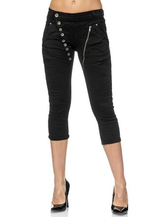 Elara Damen 3/4 Jeans Kurze Capri Slim Fit High Waist Hose Chunkyrayan C936/ Small2K-15 Black, Gr.- 40/ Large